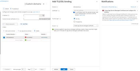 Custom Subdomain Failed Creation Of Azure App Service Managed
