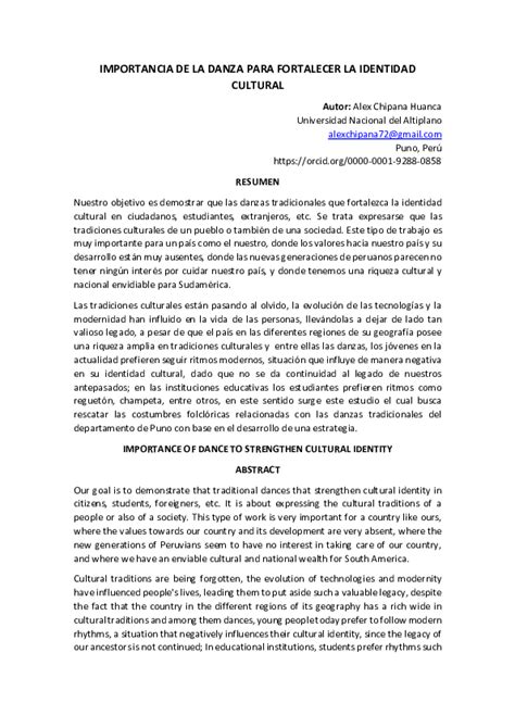Pdf Importancia De La Danza Para Fortalecer La Identidad Cultural
