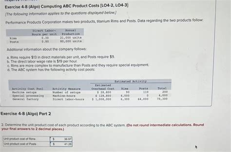 Solved Exercise 4 8 Algo Computing ABC Product Costs Chegg Com