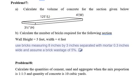 Solved Problem A Calculate The Volume Of Concrete For Chegg