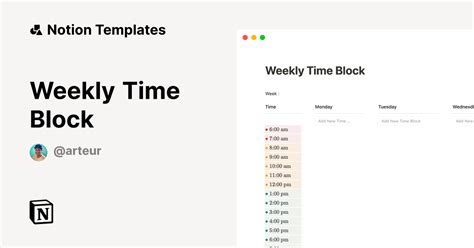 Weekly Time Block Template By Arteur Notion Marketplace