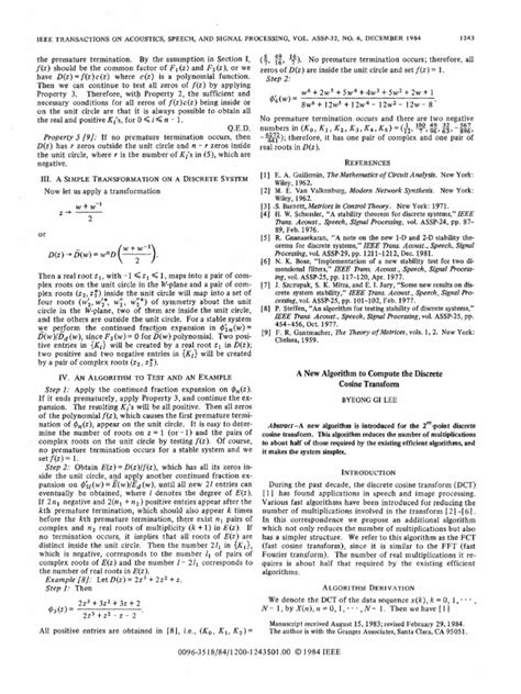 New Algorithm To Compute The Discrete Cosine Transform Pdf Fast
