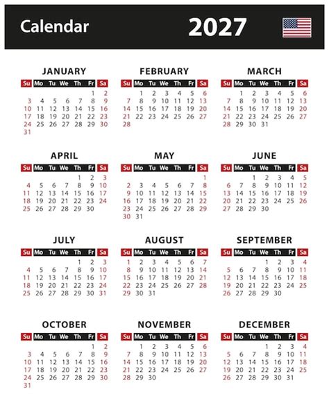 2027 Ilustración De Las Existencias Vectoriales Del Calendario Versión