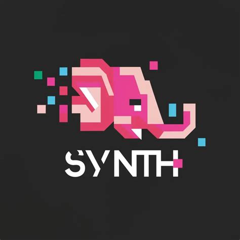 Logo Design For Synth 90s Vibes With Pixelated Pink Elephant Head And