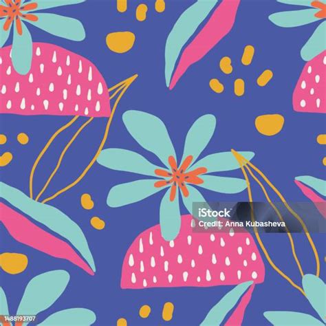 추상 식물 평면 벡터 완벽 한 패턴입니다 최소한의 단풍과 가지 질감 아름 다운 식물 배경입니다 0명에 대한 스톡 벡터 아트 및 기타 이미지 Istock