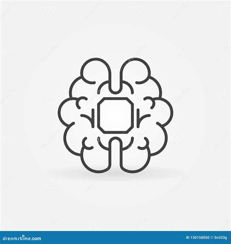 Human Brain With Chip Vector Linear Icon Ai Cyberbrain Symbol