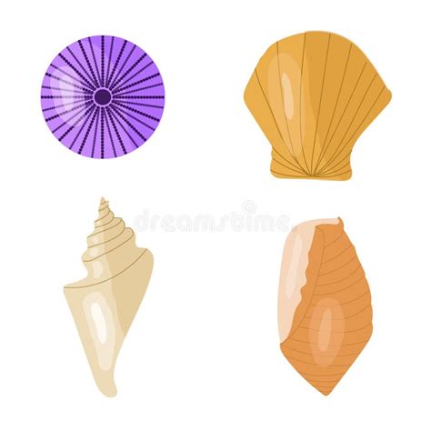 Set Of Colored Shells Isolated Cartoon Flat Design Stock Vector Illustration Of Collection