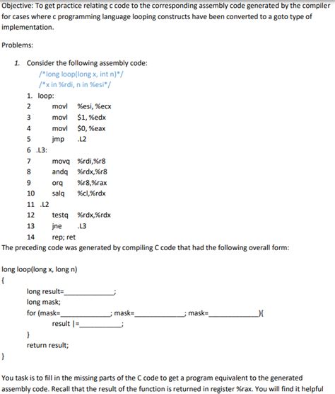 Objective To Get Practice Relating C Code To The Chegg