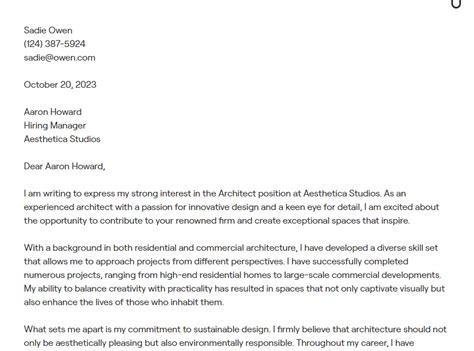 Application Letter Sample For Architect