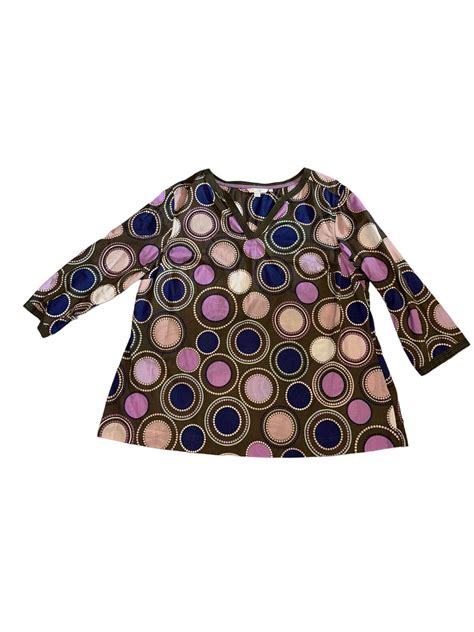 Boden Tunic Top Sleeve Olive Green Colored Circle Gem