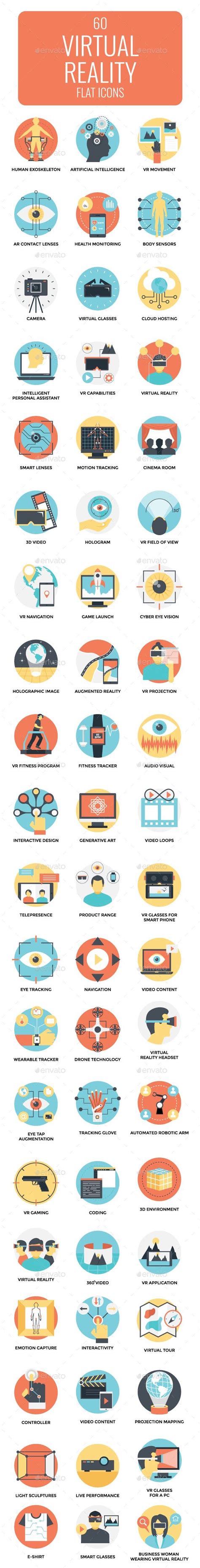 Flat Virtual Reality Icons Set Icon Set Virtual Reality Reality