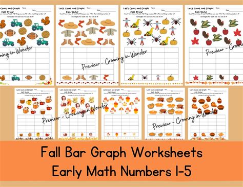 Fall Math Worksheets Bar Graph Numbers 1 5 Etsy