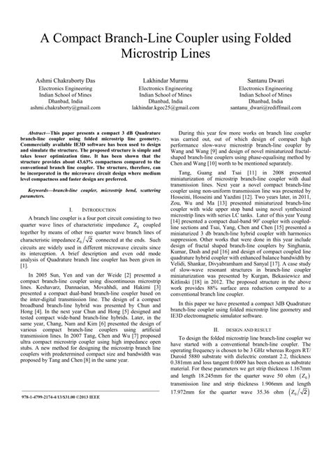 Pdf A Compact Branch Line Coupler Using Folded Microstrip Lines