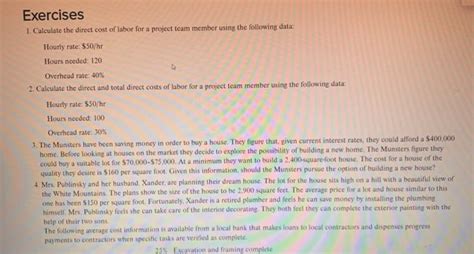 Solved Exercises 1 Calculate The Direct Cost Of Labor For A