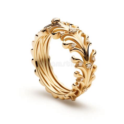 Handcrafted Diamond And Leaf Ring With Ornamental Details Stock Illustration Illustration Of