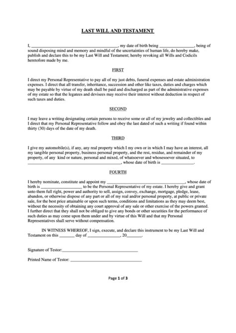 Texas Will Form Template