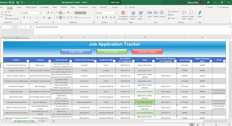 Job Application Tracker Excel Spreadsheet Etsy