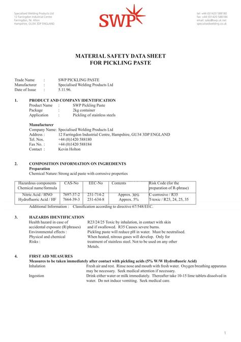 Safety Data Sheet Pickling Paste 130 Eu Eng Pages 1 10 Flip 53 Off