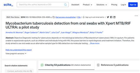 Mycobacterium Tuberculosis Detection From Oral Swabs With Xpert Mtb Rif