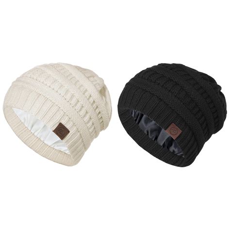 Zando Womens Knit Winter Headwear 2 Pack Satin Lined Chunky Slouchy