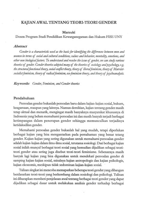 Pdf Kajian Tentang Teori Teori Gender