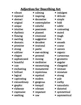 Adjectives For Describing Art Poster Descriptive Writing Descriptive
