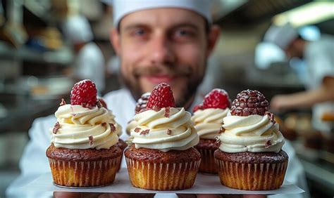 Pastry Chef Showing A Beautiful Dessert Premium AI Generated Image