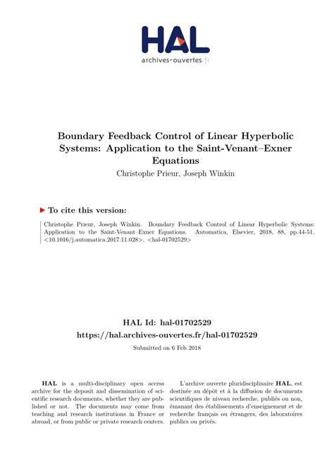 Pdf Boundary Feedback Control Of Linear Hyperbolic Systems