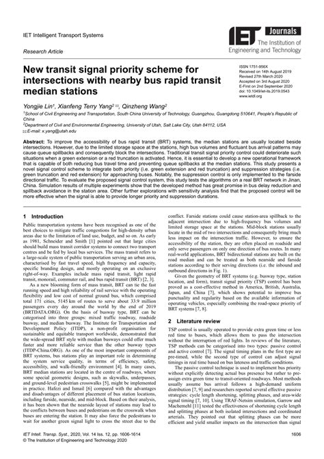 Pdf New Transit Signal Priority Scheme For Intersections With Nearby Bus Rapid Transit Median