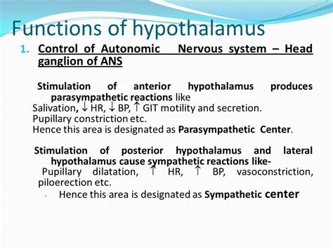 Hypothalamus Autonomic Control By