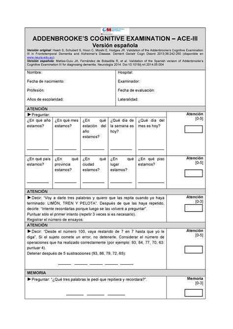 Ace Iii Tamizaje Cognitivo Addenbrookes Cognitive Examination