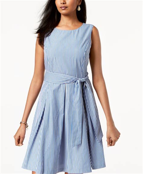 Nine West Striped Belted A Line Dress Macys