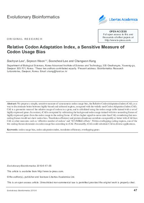 Pdf Relative Codon Adaptation Index A Sensitive Measure Of Codon Usage Bias