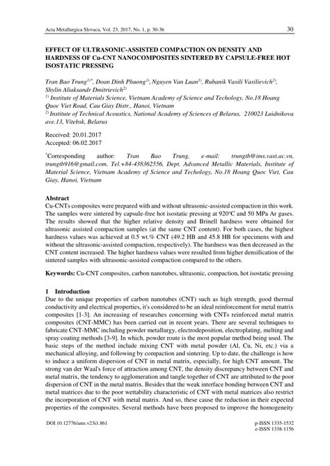 Pdf Effect Of Ultrasonic Assisted Compaction On Density And Hardness