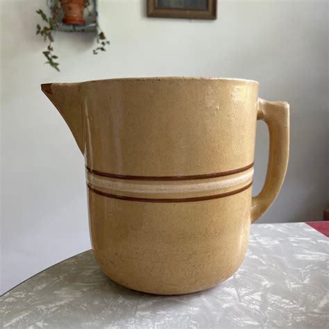 Antique Yellow Ware Pottery Batter Pitcher Etsy