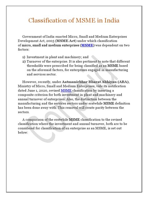 Classification Of Msme In India Pdf Small And Medium Sized