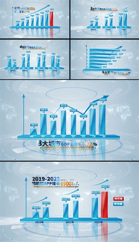 明亮蓝色科技企业数据柱状图ae模板ae模板下载