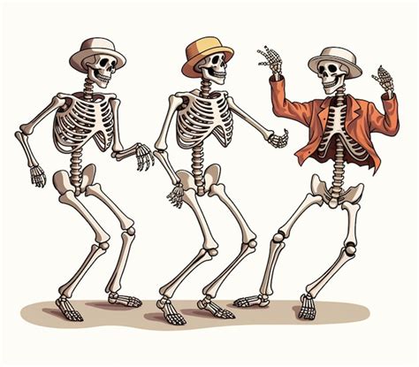 Premium Photo Three Skeletons In Hats And Tails Dancing And Wearing