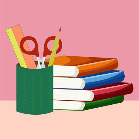 Pencil Scissors Ruler And A Stack Of Books 25941202 Vector Art At