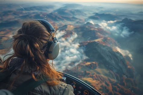 Mulher no cockpit desfruta de passeio panorâmico de helicóptero sobre a