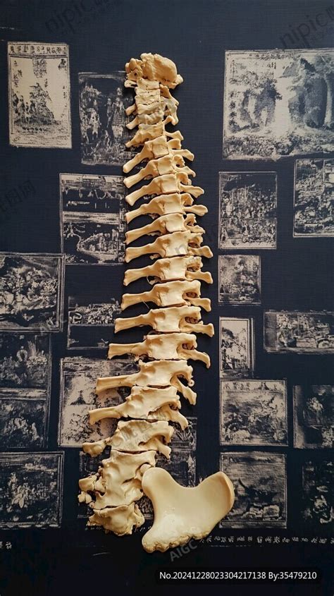 Ai创作图人体的脊椎 患者脊柱模型 变形的脊柱 脊椎骨模型 脊柱脊瓜柱 骨展展览 复原骨架正型 材料完整骨骼 脊骨压黄金勾 萨班灵骨塔 脊椎