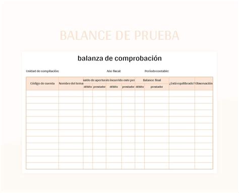 Plantilla De Formato Excel Formulario De Balance De Comprobación Y Hoja