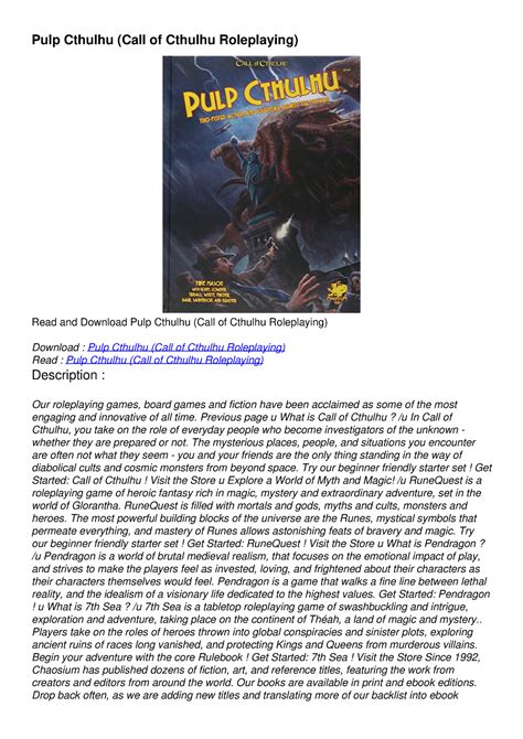 Get Pdf Download Pulp Cthulhu Call Of Cthulhu Roleplaying Download
