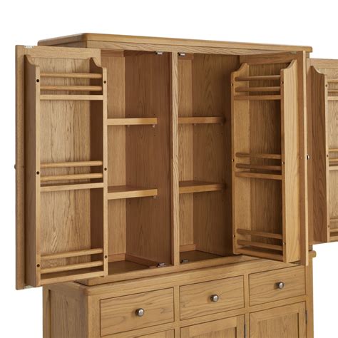 Cotswold Rustic Smoked Oak Triple Kitchen Larder Pantry Cupboard The