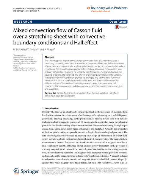 Pdf Mixed Convection Flow Of Casson Fluid Over A Stretching Sheet With Convective Boundary