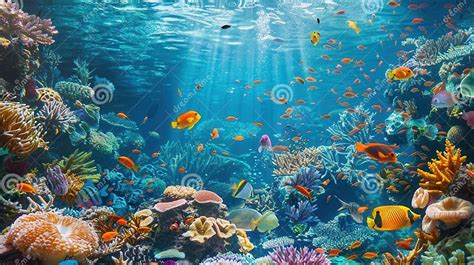 An Underwater Photograph Showcasing A Lively Coral Reef Ecosystem