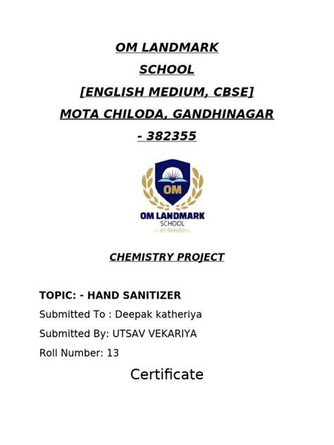 Chemistry Class 12 Project Hand Senitizer Pdf