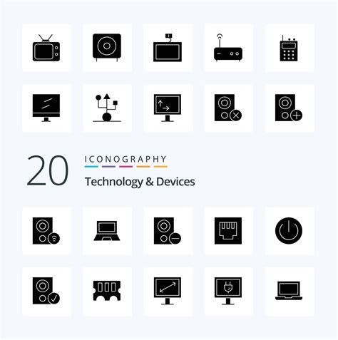 20 Devices Solid Glyph icon Pack like subwoofer electronics hardware devices watch 19759717 ...
