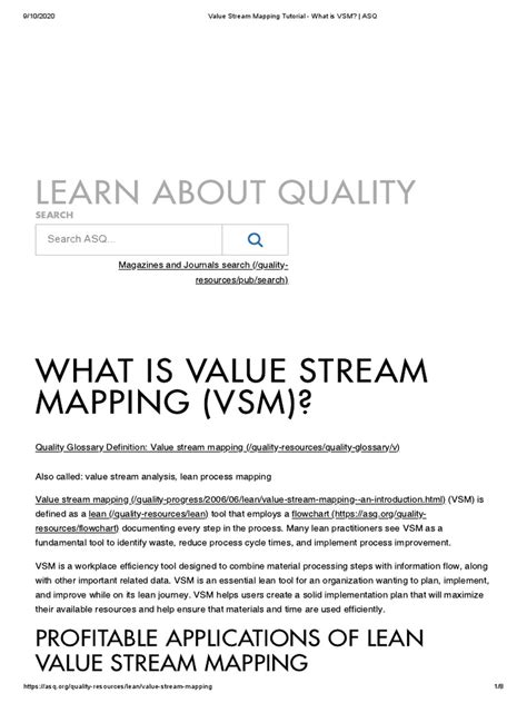 Value Stream Mapping Tutorial What Is Vsm Asq Pdf Inventory