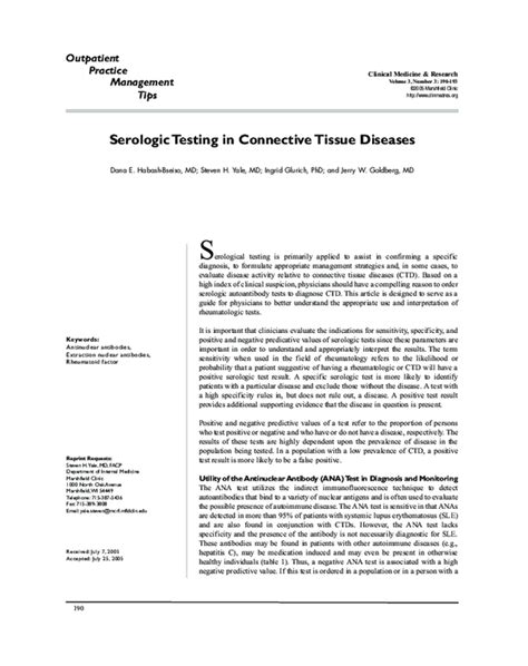 Pdf Serologic Testing In Connective Tissue Diseases Jerry Goldberg